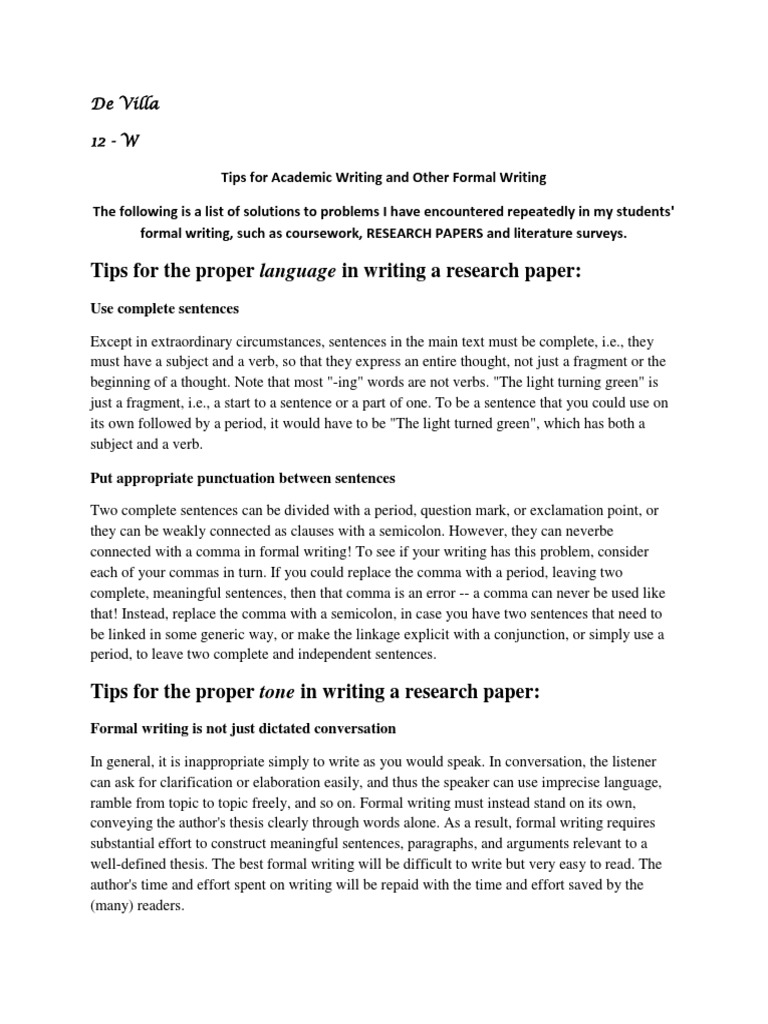 Tips For The Proper Language in Writing A Research Paper | PDF ...