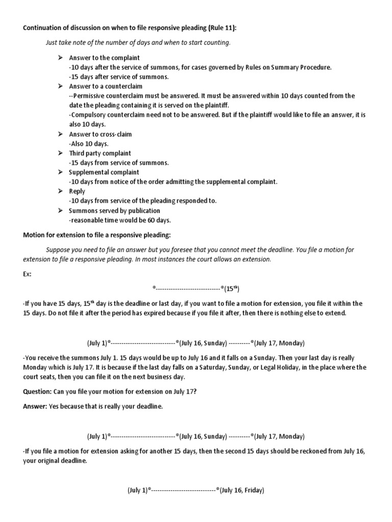 Responsive Pleading Filing Deadlines Guide | PDF | Complaint | Service ...