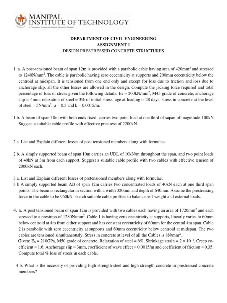 Assignment 1-psc | PDF | Prestressed Concrete | Beam (Structure)