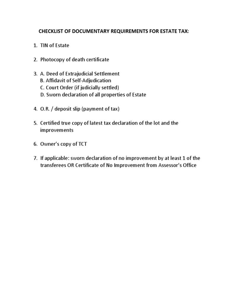Checklist For Estate Tax | PDF