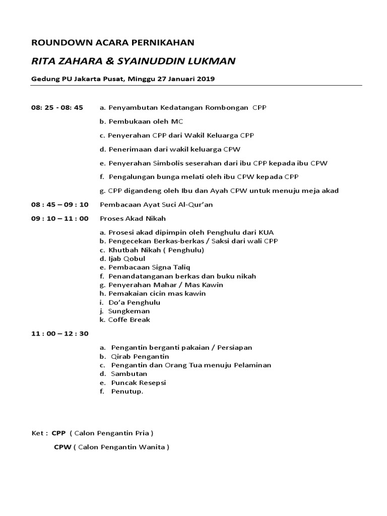 Roundown Acara Pernikahan | PDF