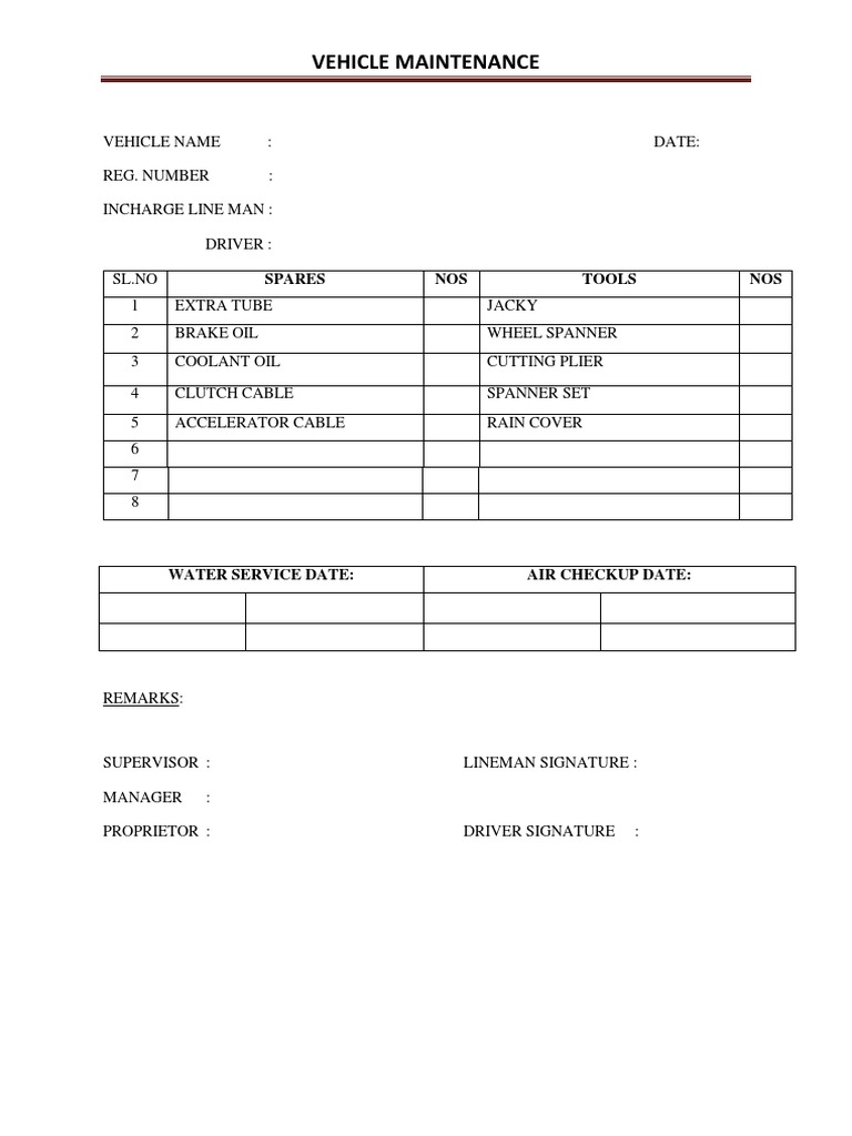 VEHICLE MAINTENENCE. A4 | PDF