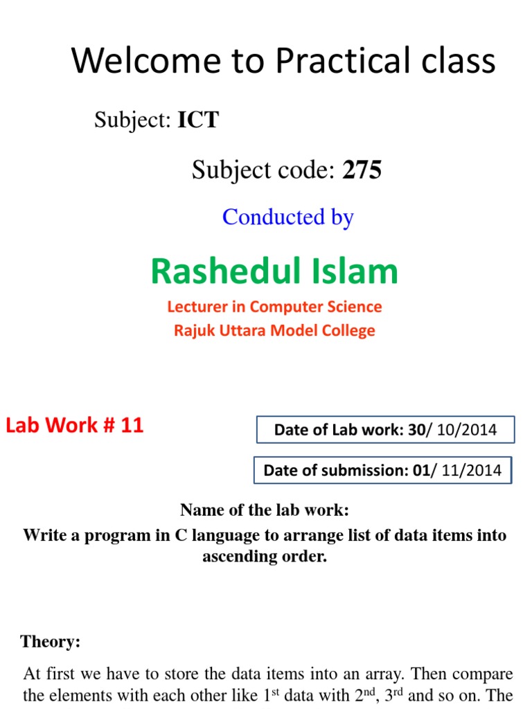 Welcome To Practical Class: Subject Code: 275 | Download Free PDF | Subroutine | Computer Program