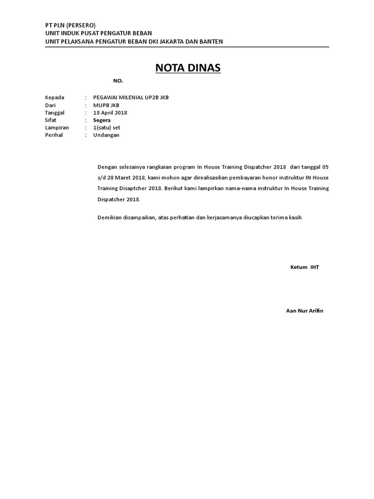 Nota Dinas Undangan Rapat Milenial | PDF