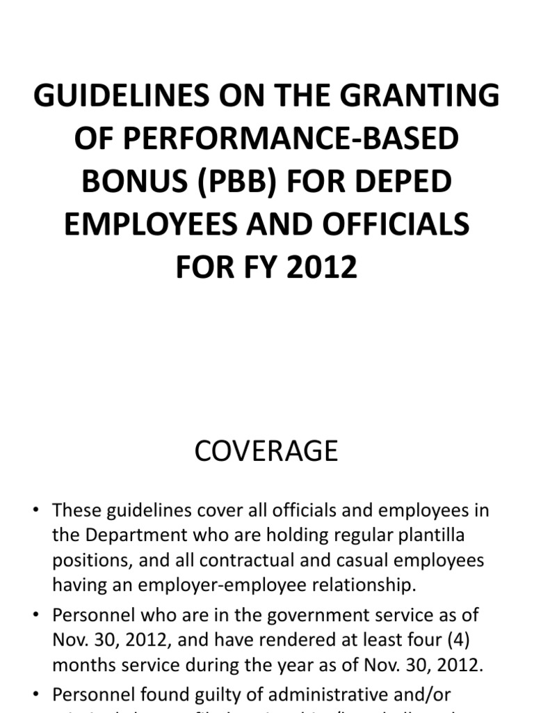 Guidelines On The Granting of Performance-Based Bonus (PBB) For Deped ...