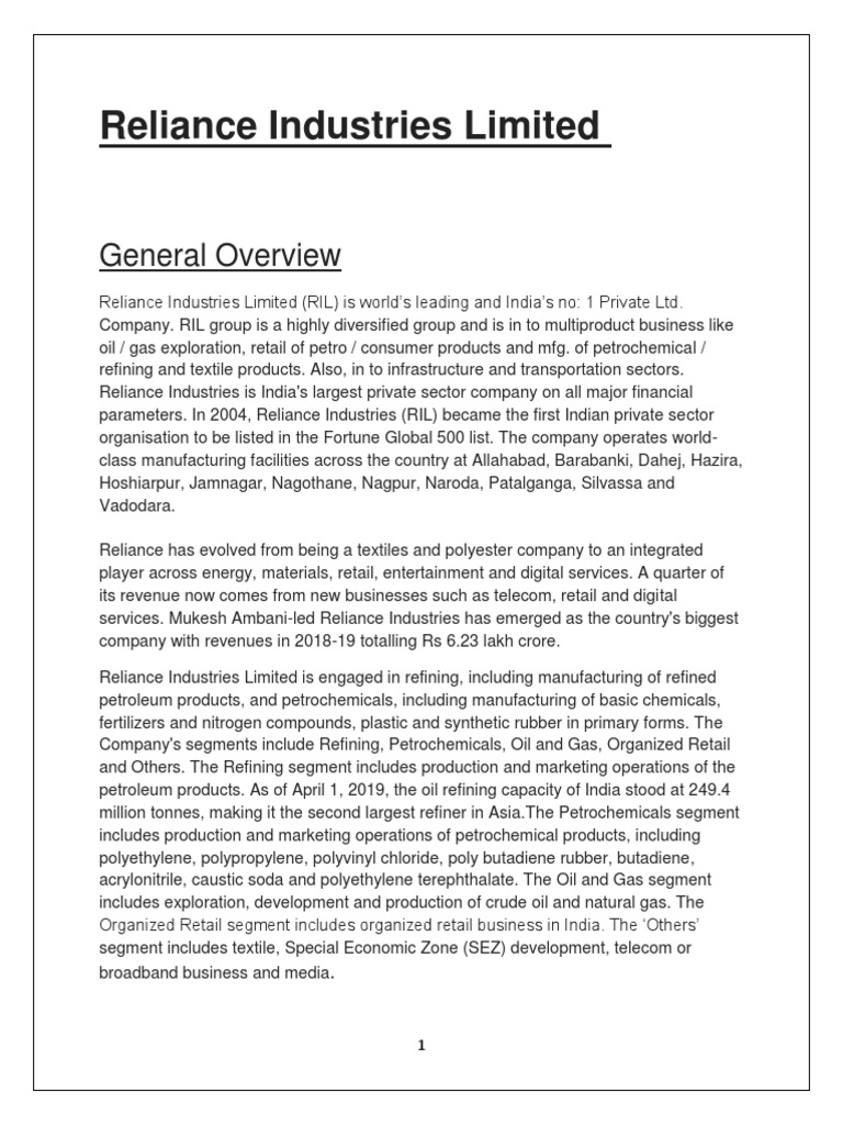 Reliance Industries Limited Overview | PDF | Economies | Business