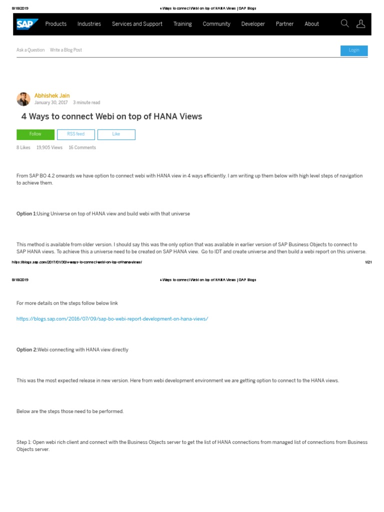 4 Ways To Connect Webi On Top of HANA Views - SAP Blogs | PDF ...