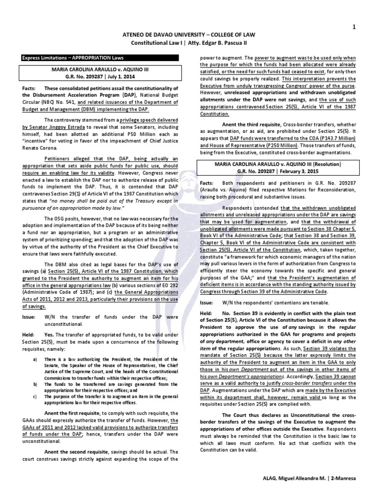 Constitutional Law 1 - Legislative Department (Limitations On ...