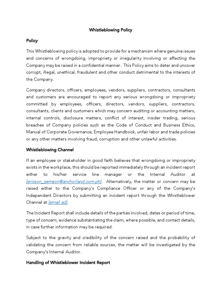 Whistleblowing Policy | PDF | Whistleblower | Audit