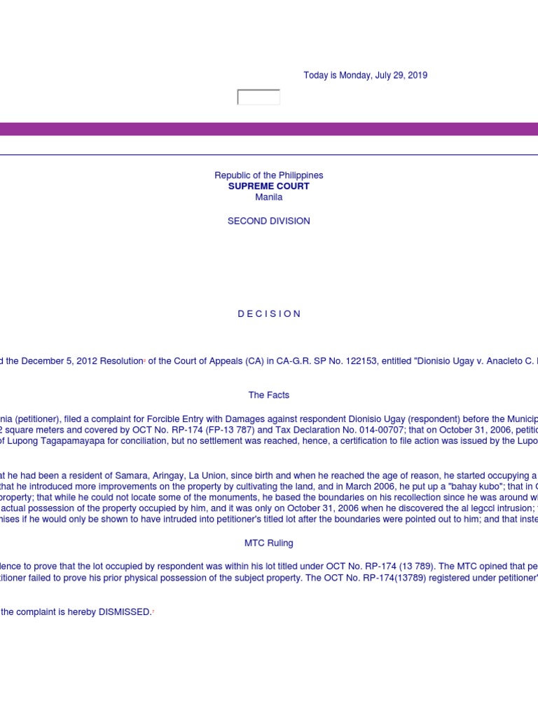 Supreme Court Decision on Forcible Entry Case Involving Dispute over ...