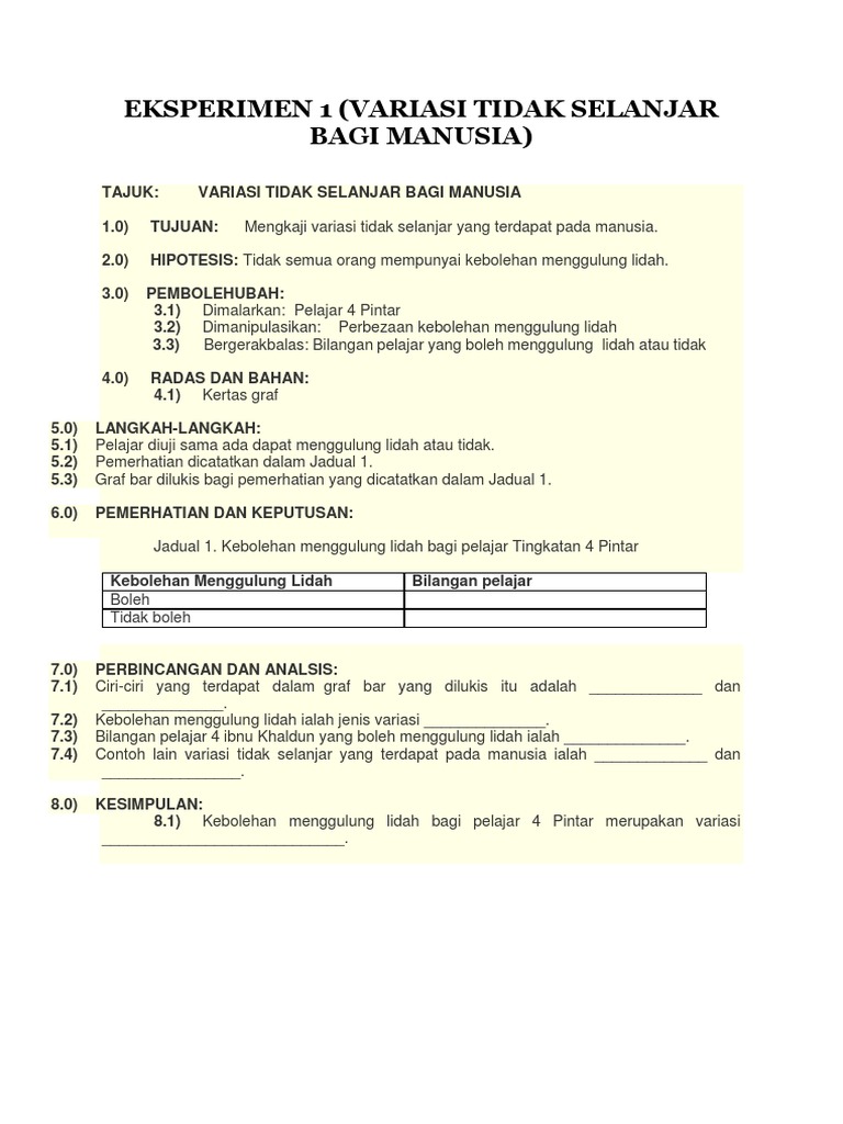EKSPERIMEN 1 Kebolehan Menggulung Lidah | PDF