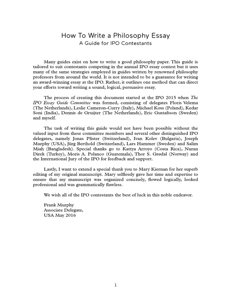 How To Write A Philosophy Essay: A Guide For IPO Contestants | PDF ...