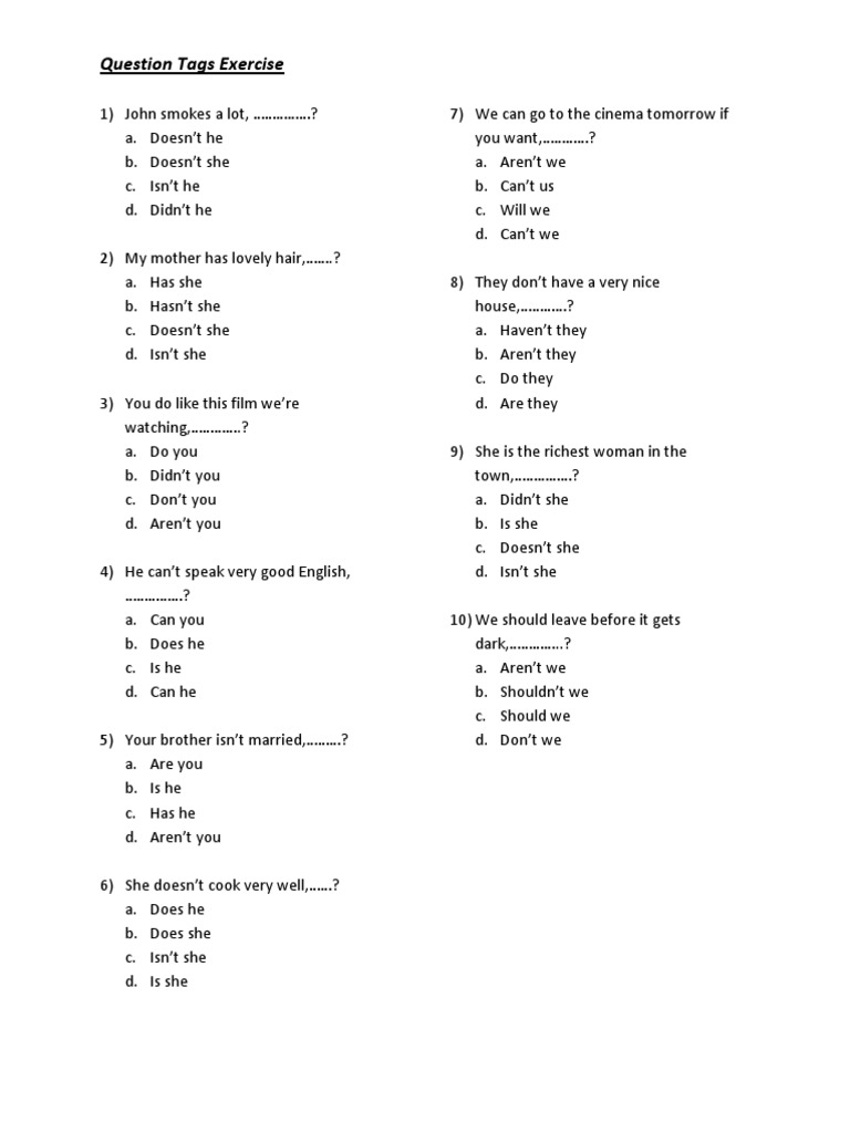 Question Tags Exercise | PDF