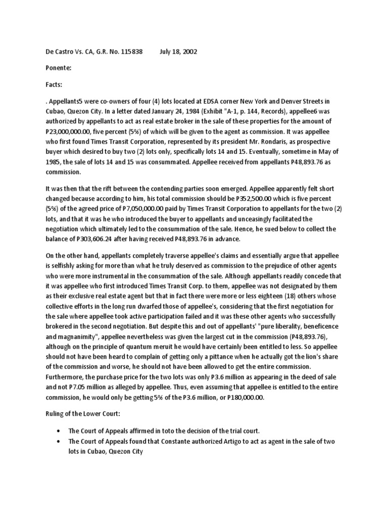 De Castro Vs CA Digest | PDF | Joinder | Appeal