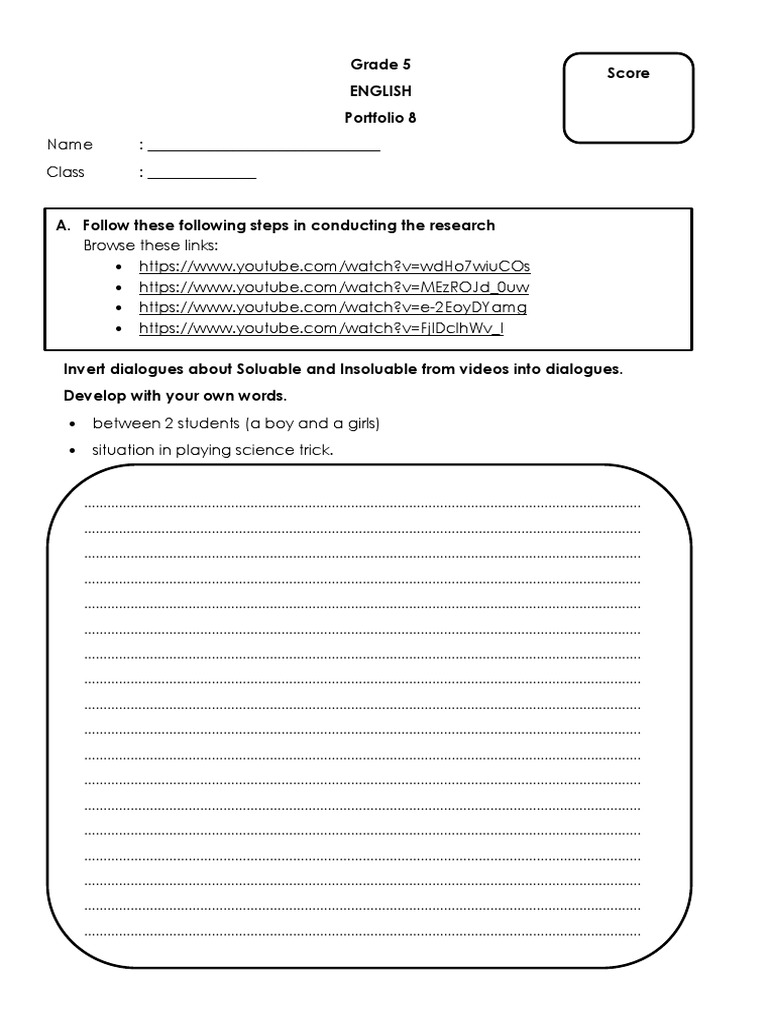 Grade 5 English Portfolio 8 Score | PDF | Inquiry | Science