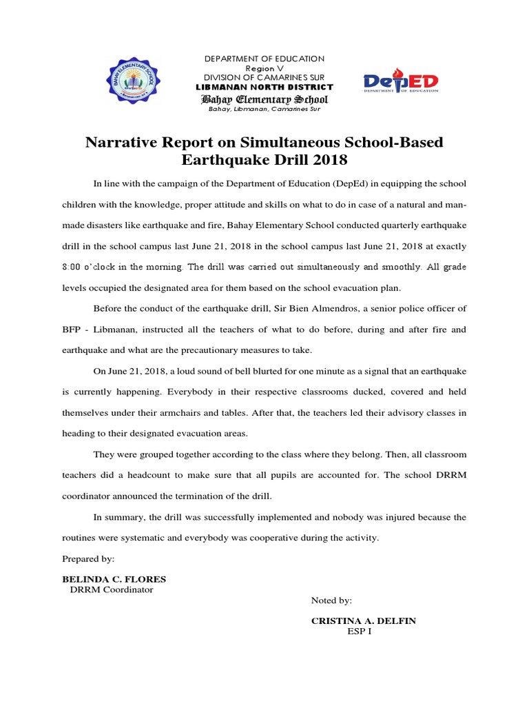 Earthquake Drill 2018 Narrative Report | PDF