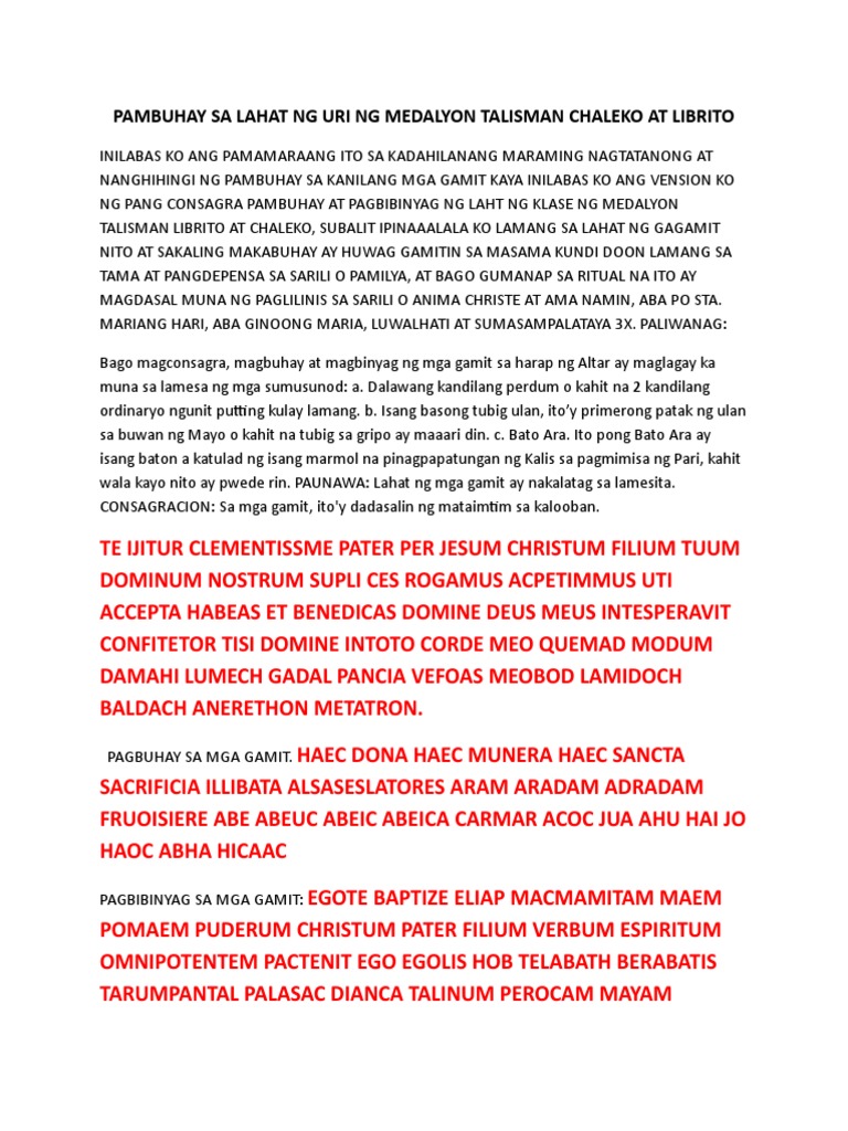 Pambuhay Sa Lahat NG Uri NG Medalyon Talisman Chaleko at Librito | PDF