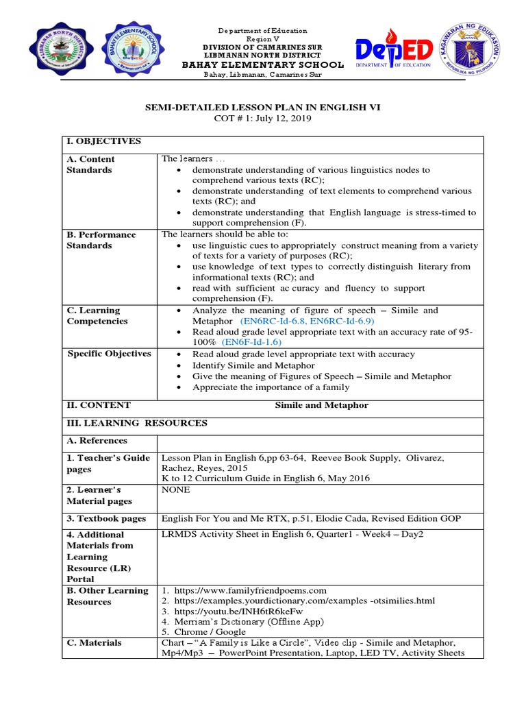 Analyzing Figures of Speech: An English Lesson Plan on Similes and ...