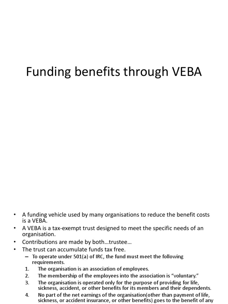 Funding of VEBA | PDF | Employee Benefits | Payroll