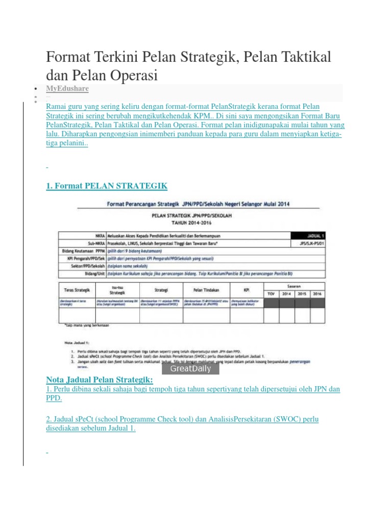 Format Terkini Pelan Strategik | PDF