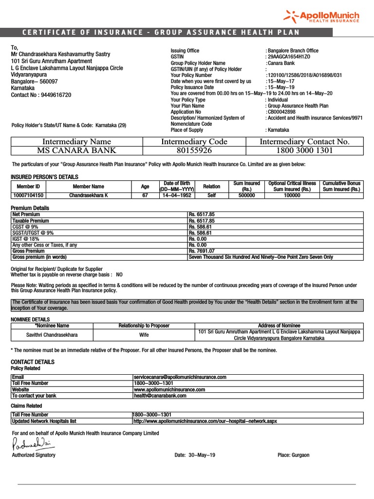 10007104150chan PDF | PDF | Insurance Policy | Insurance