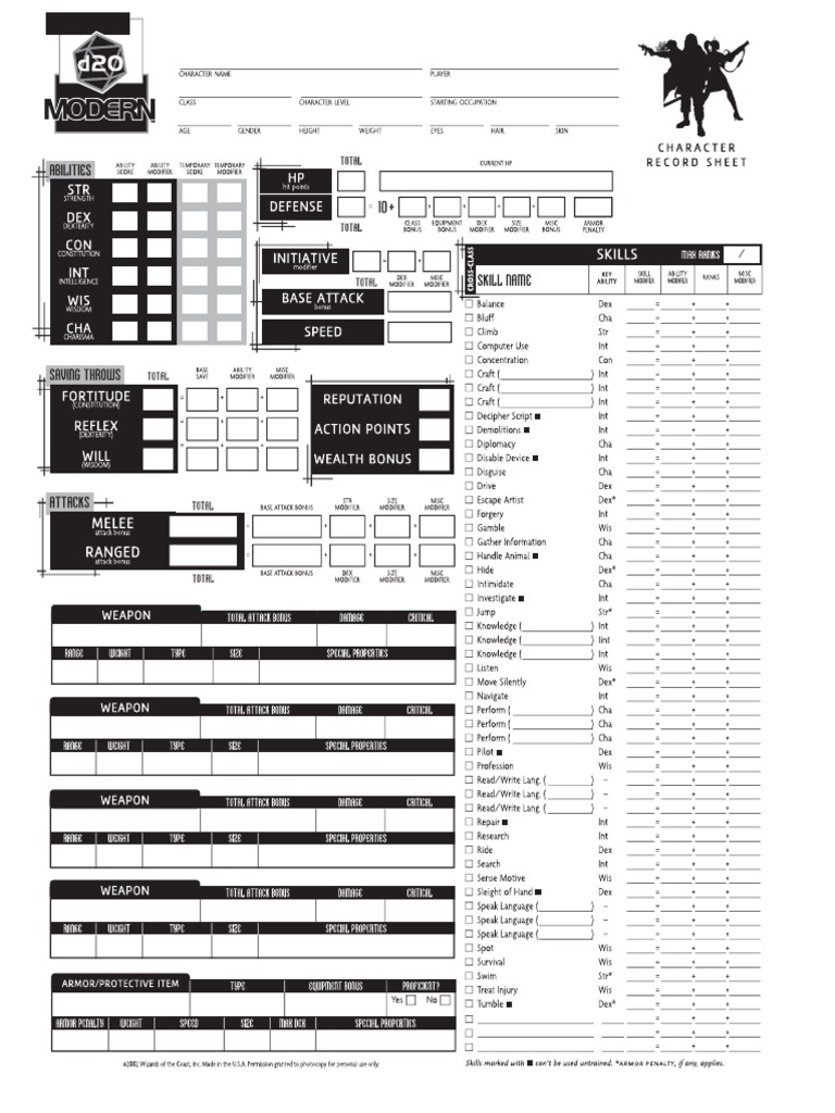 D20 Modern Character Sheet | PDF