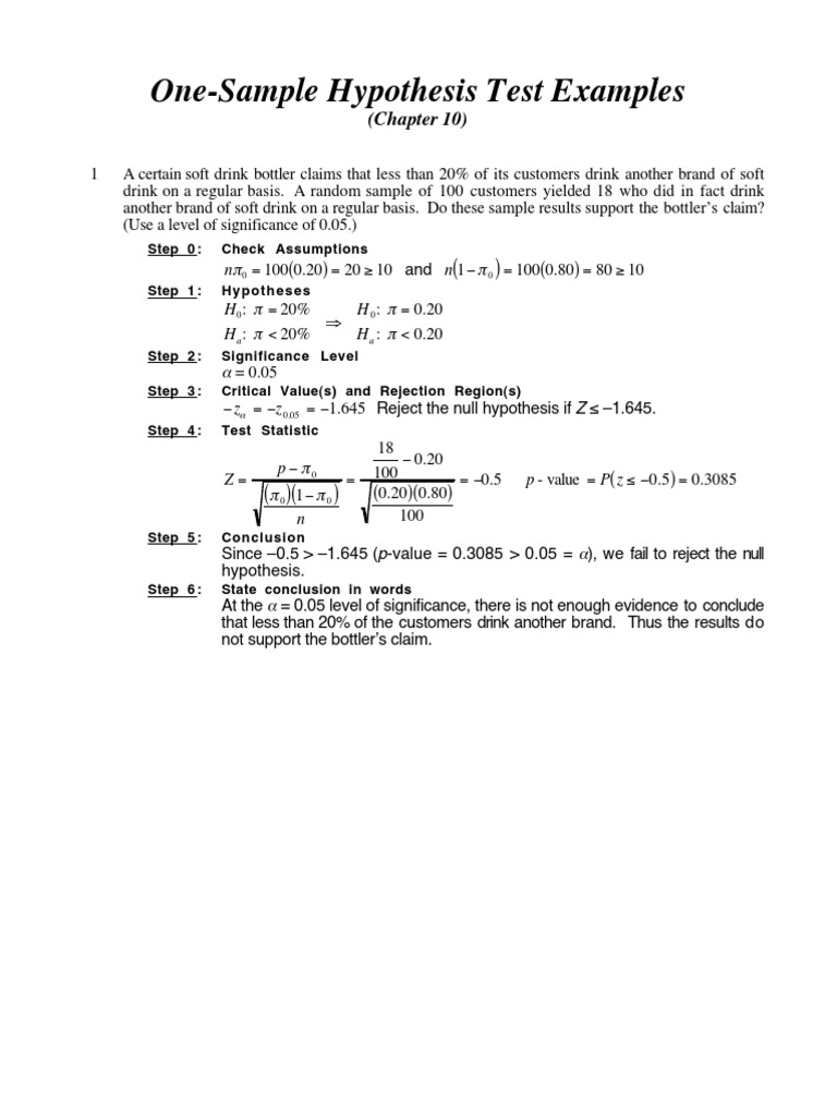 One-Sample Hypothesis Test Examples: (Chapter 10) | PDF | P Value ...