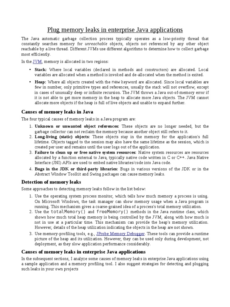 Memory Leaks | PDF | Java (Programming Language) | Class (Computer Programming)