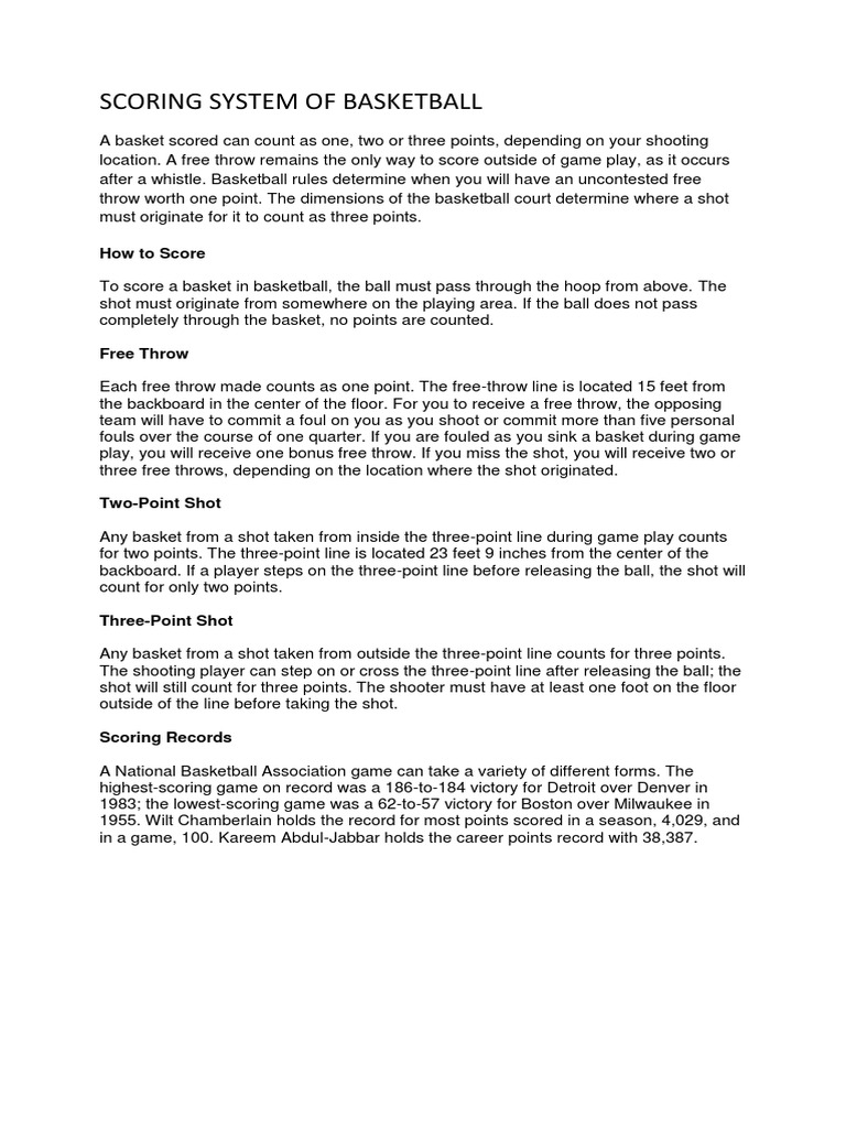 Scoring System of Basketball Lalang | PDF | Athletic Sports | Team Sports