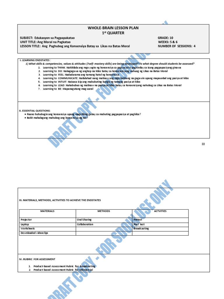 ESP - 10 - Lesson Plan No. 3 | PDF