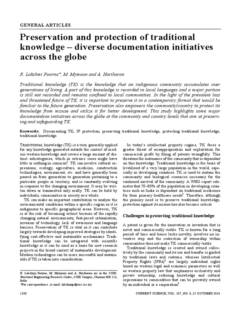 Preservation and Protection of Traditional Knowledge - Diverse ...