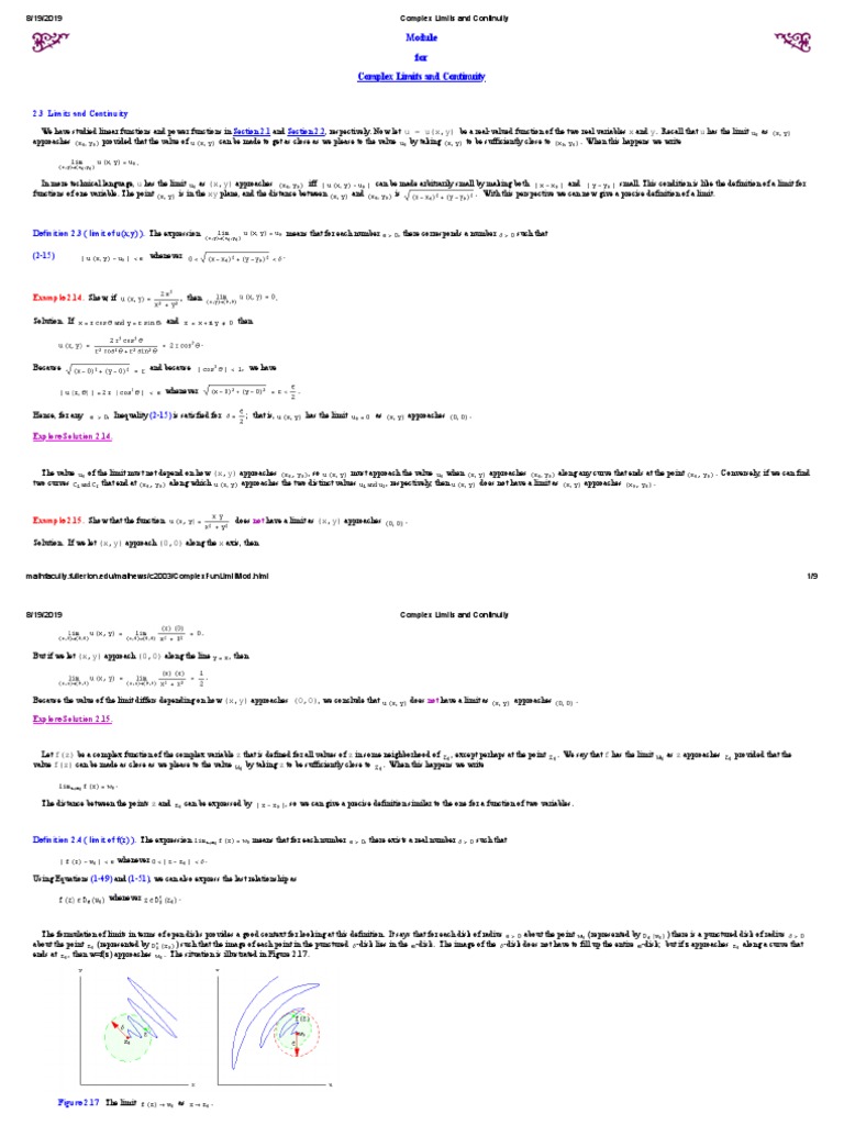 Complex Limits and Continuity Short Question | PDF | Continuous Function | Complex Number