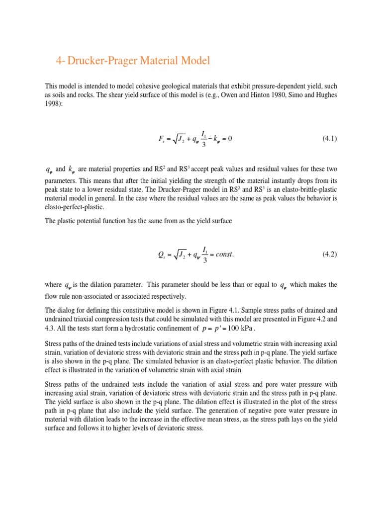 4-Drucker-Prager Material Model: I F J Q K | PDF | Yield (Engineering) | Stress (Mechanics)