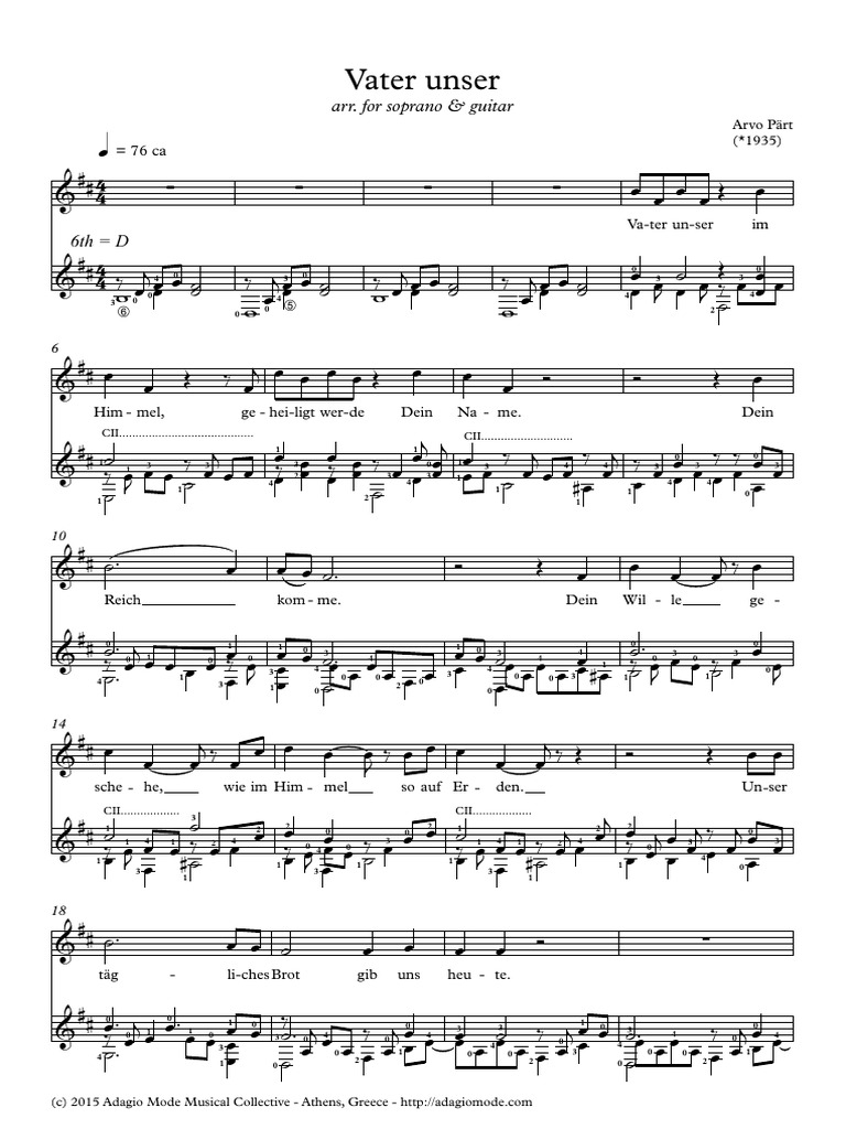 Arvo Pärt - Vater Unser Voice and Guitar