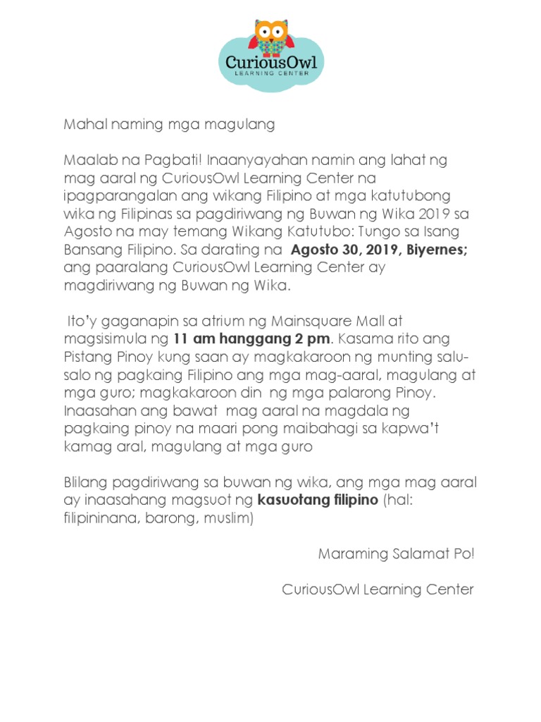 Buwan NG Wika Letter | PDF