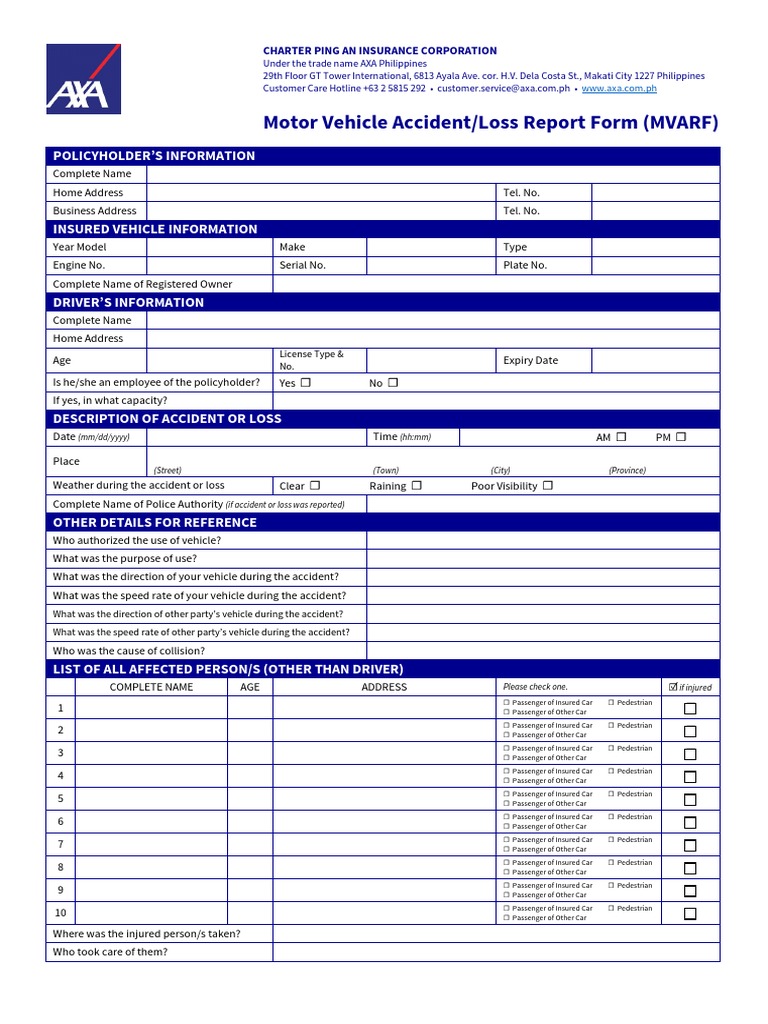 Motor Vehicle Accident Report Form | PDF | Traffic Collision | Insurance
