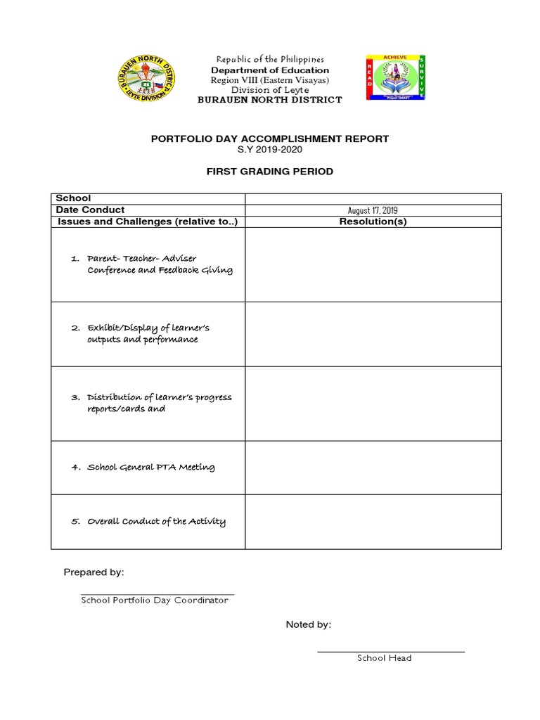 Accomplishment Report Template For Portfolio Day | PDF