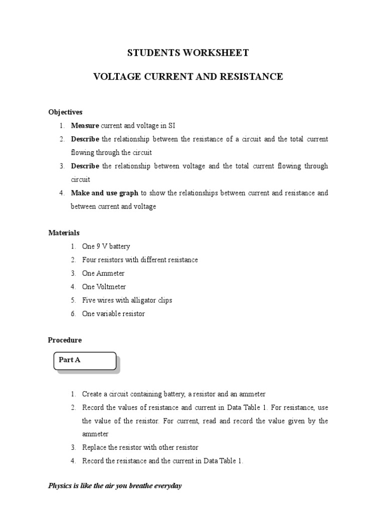 Voltage Current and Resistance | PDF | Electrical Resistance And ...