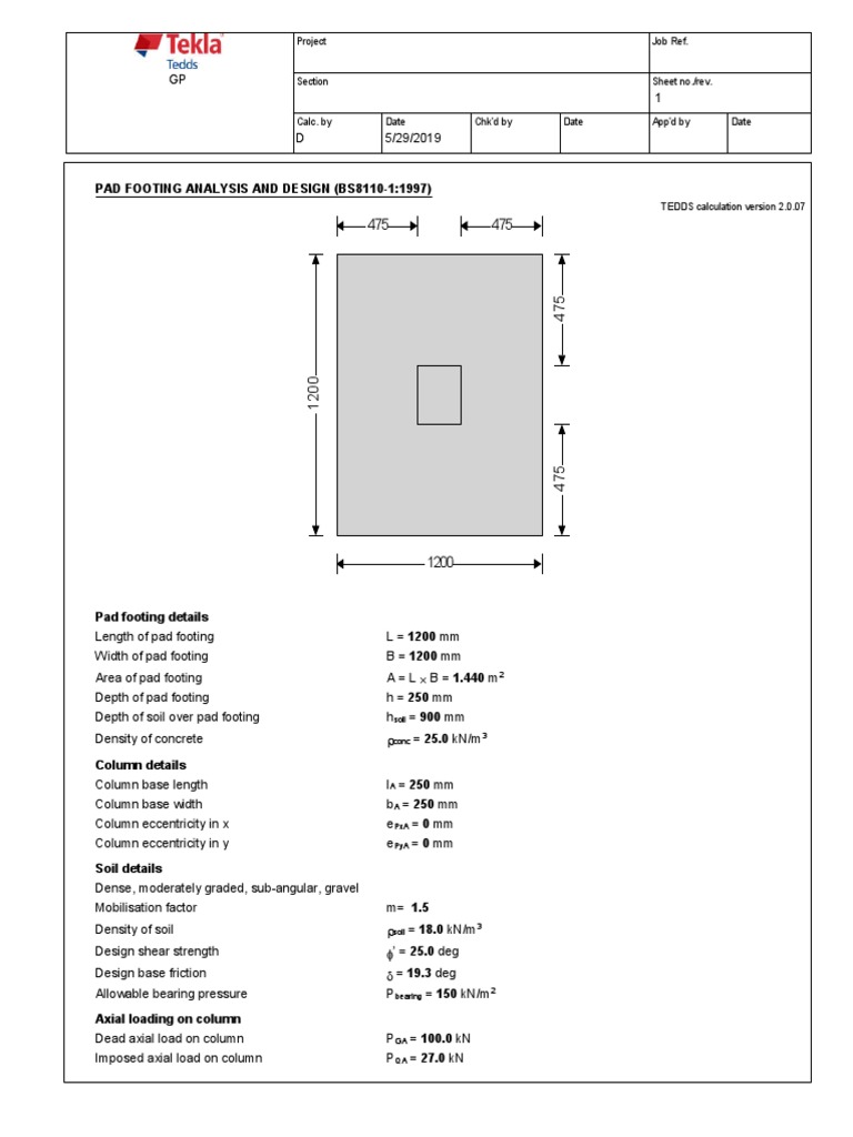 Pad Footing Design Example | PDF | Civil Engineering | Mechanics