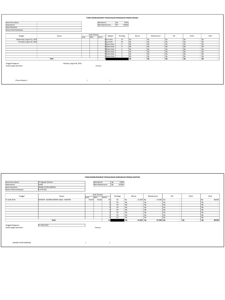 Form Reimburse Bensin 2018 RAYU | PDF
