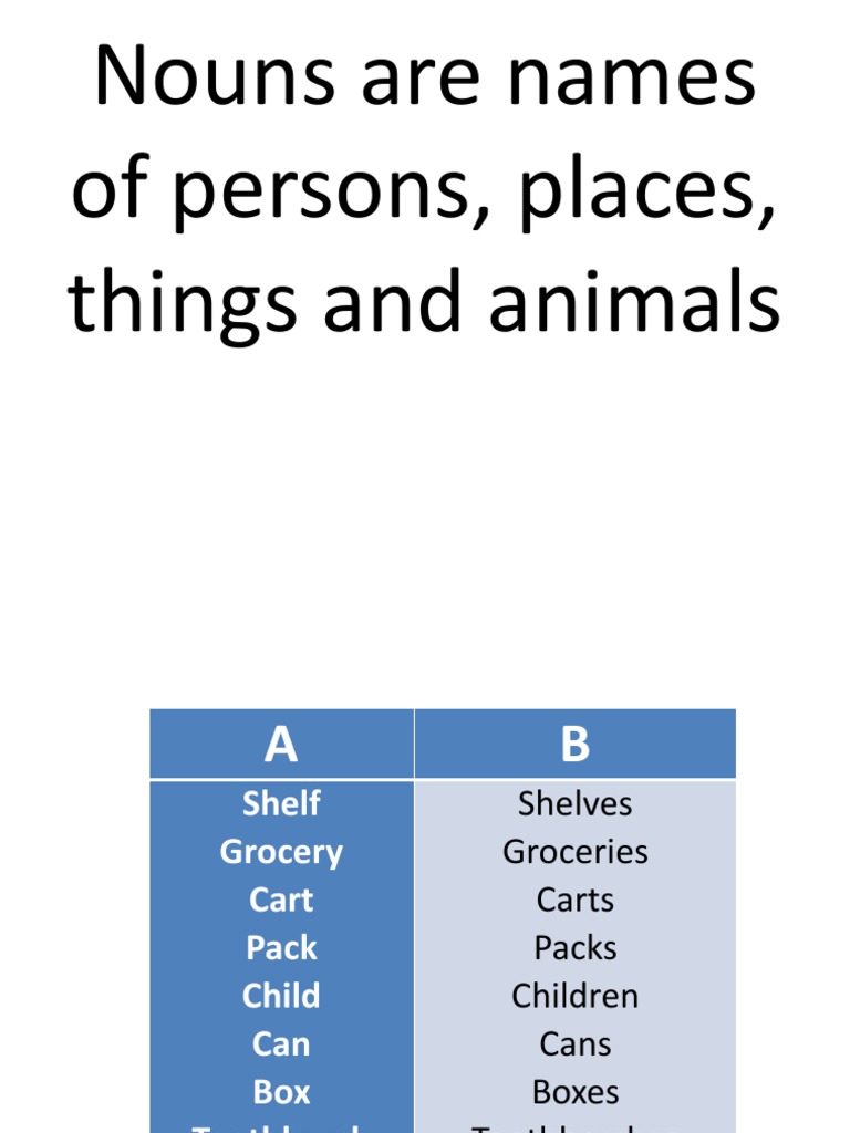 Nouns Are Names of Persons, Places, Things and Animals | PDF