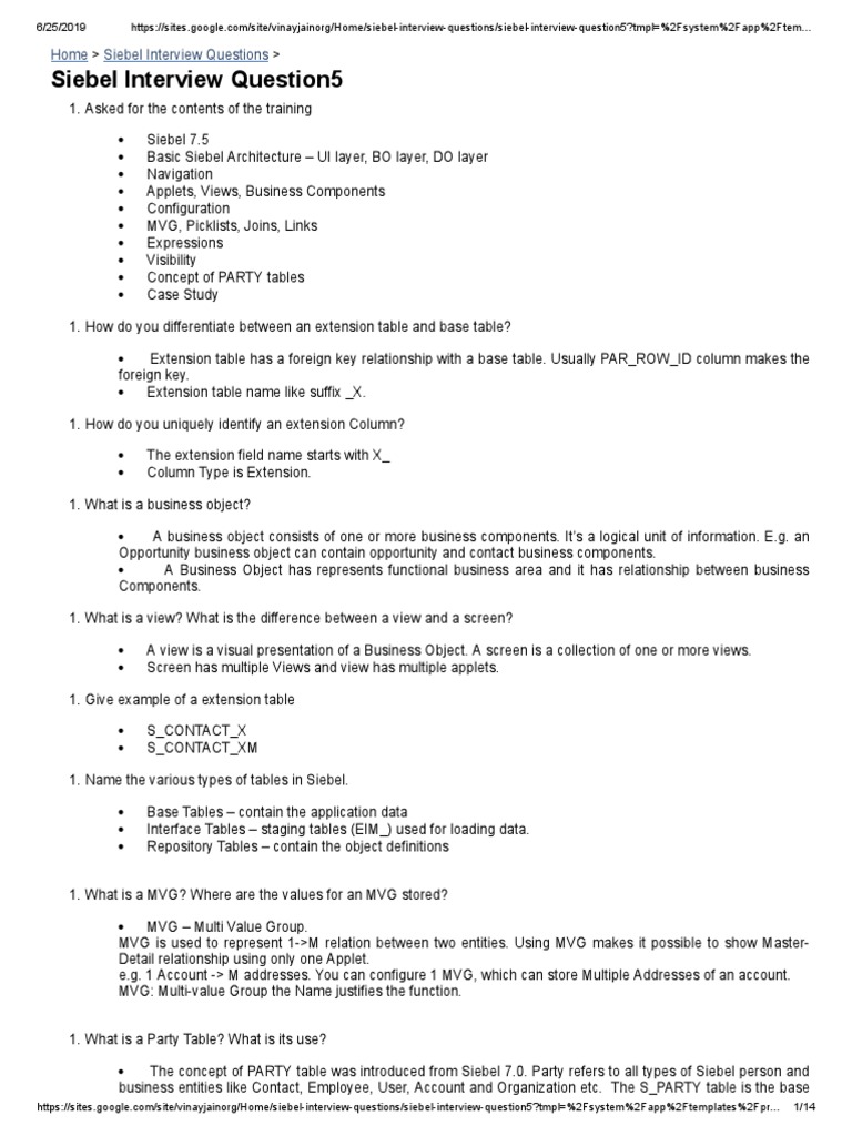 Siebel Interview Question | PDF | Database Index | Databases