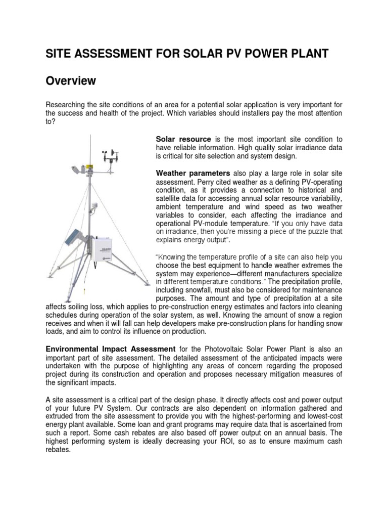 Site Assessment For Solar PV Power Plant | PDF | Solar Power ...