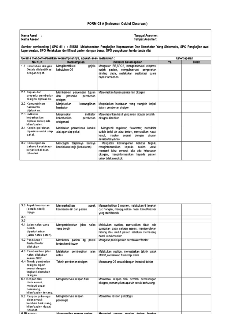 Ceklist Observasi Pengkajian Oksigen | PDF | Sains & Matematika