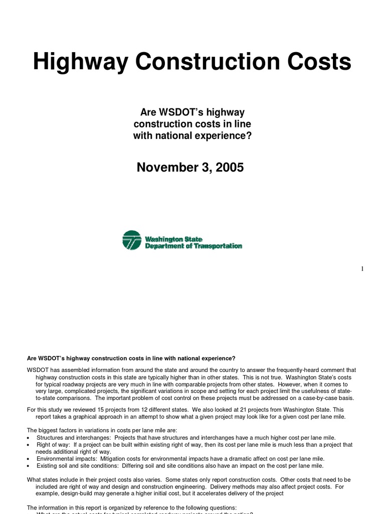 Highway Construction Costs Comparison | PDF | Road | Road Infrastructure