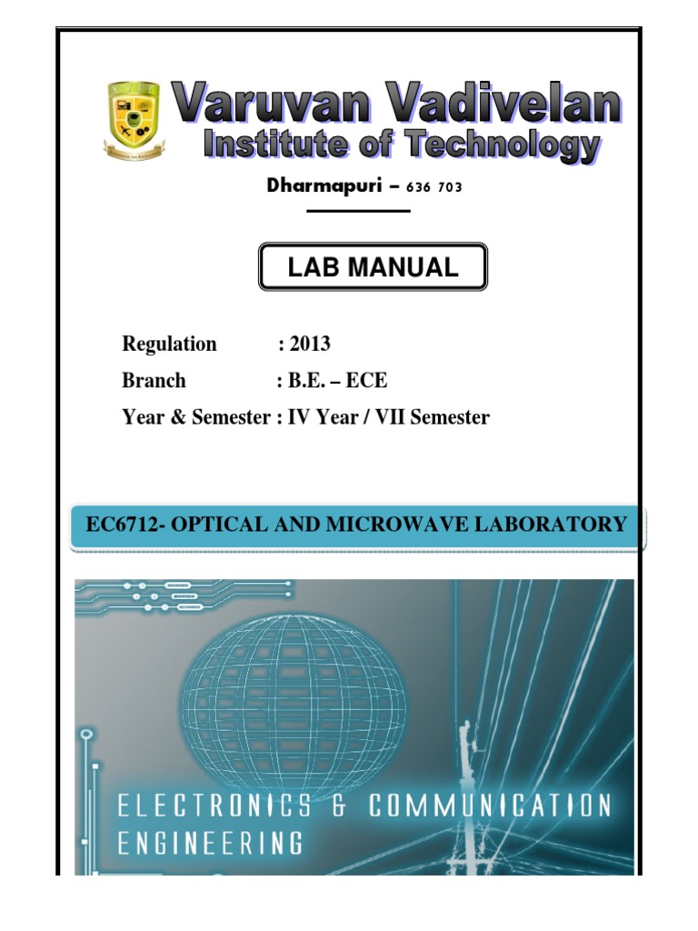 Ec6712 Optical and Microwave Laboratory | PDF | Optical Fiber | Diode
