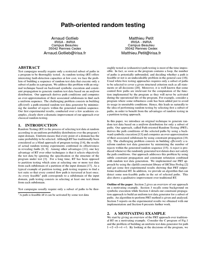 Path-Oriented Random Testing | PDF | Software Testing | Randomness