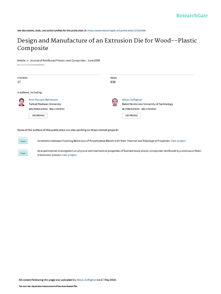 Extrusion Die Design for WPC Profiles | PDF | Extrusion | Industrial ...