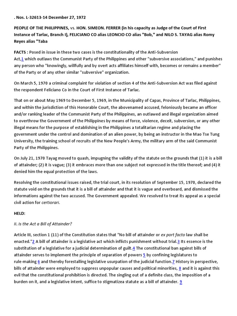 Upholds Anti-Subversion Act Constitutionality | PDF | United States ...