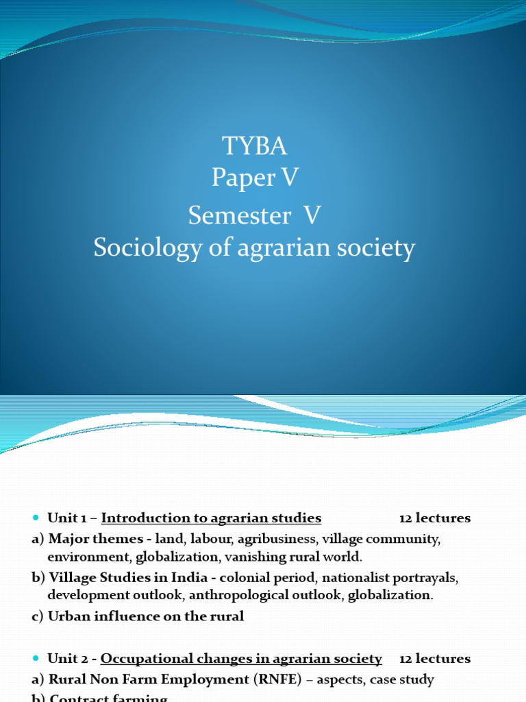 Sociology of Agrarian Society | PDF | Agriculture | Cooperative
